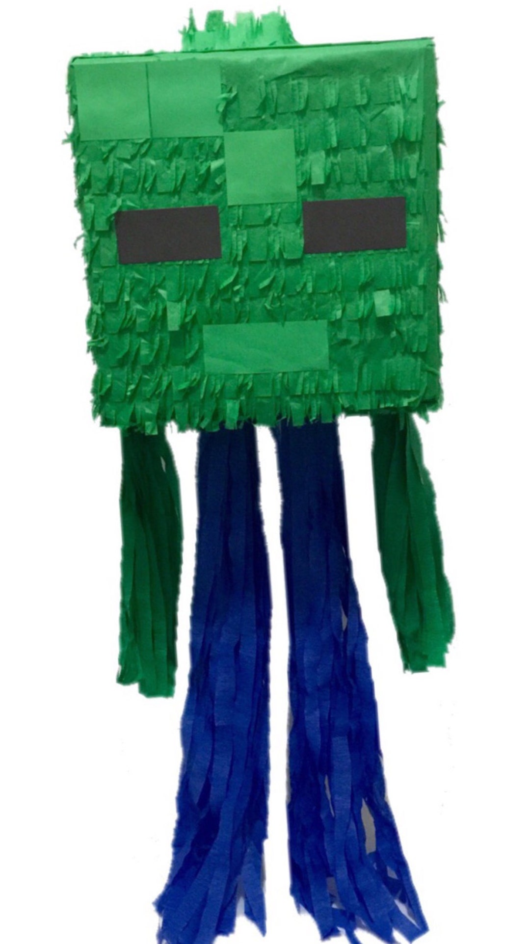 Green Creeper Pinata With Blue Streamers, Ideal for Miner Pixelthemed ...