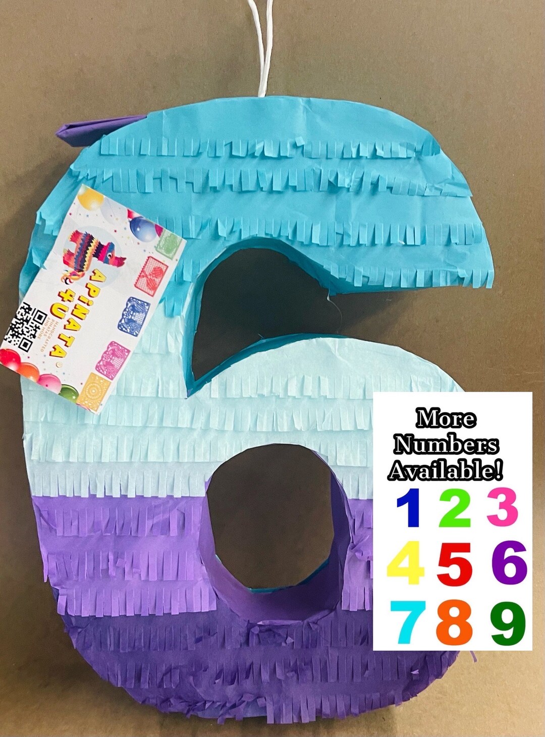 20” Tall Number Six Pinata Sixth Birthday Teal Lavender Purple Pinata ...