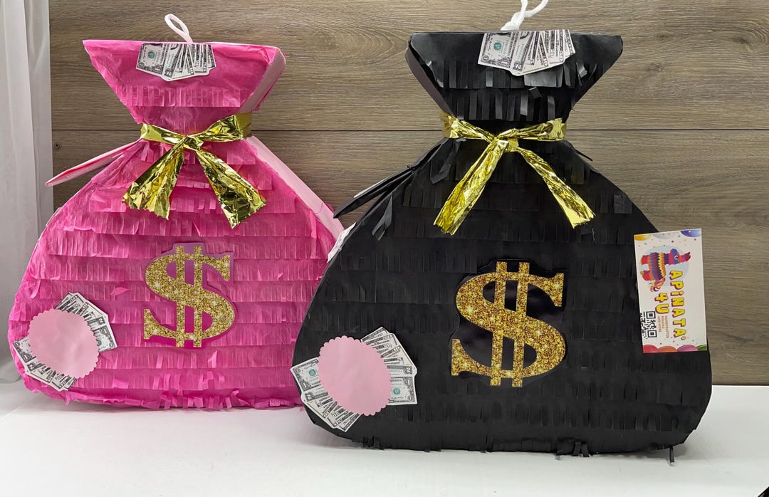 Money Bag Pinata Set, Black & Pink With Gold Sign, Casino Nights, Adult ...