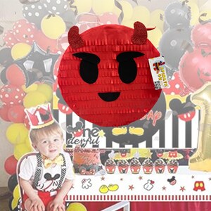 Devil Emoji Pinata, Red and Black Devil Face Pinata, Spooky Themed ...