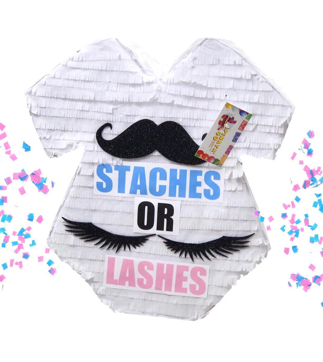 Staches or Lashes Gender Reveal Pinata, Boy or Girl Guessing Game ...