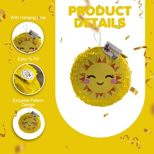 Yellow Smiling Sunshine Pinata, Sun Theme Party Decoration, Tropical ...