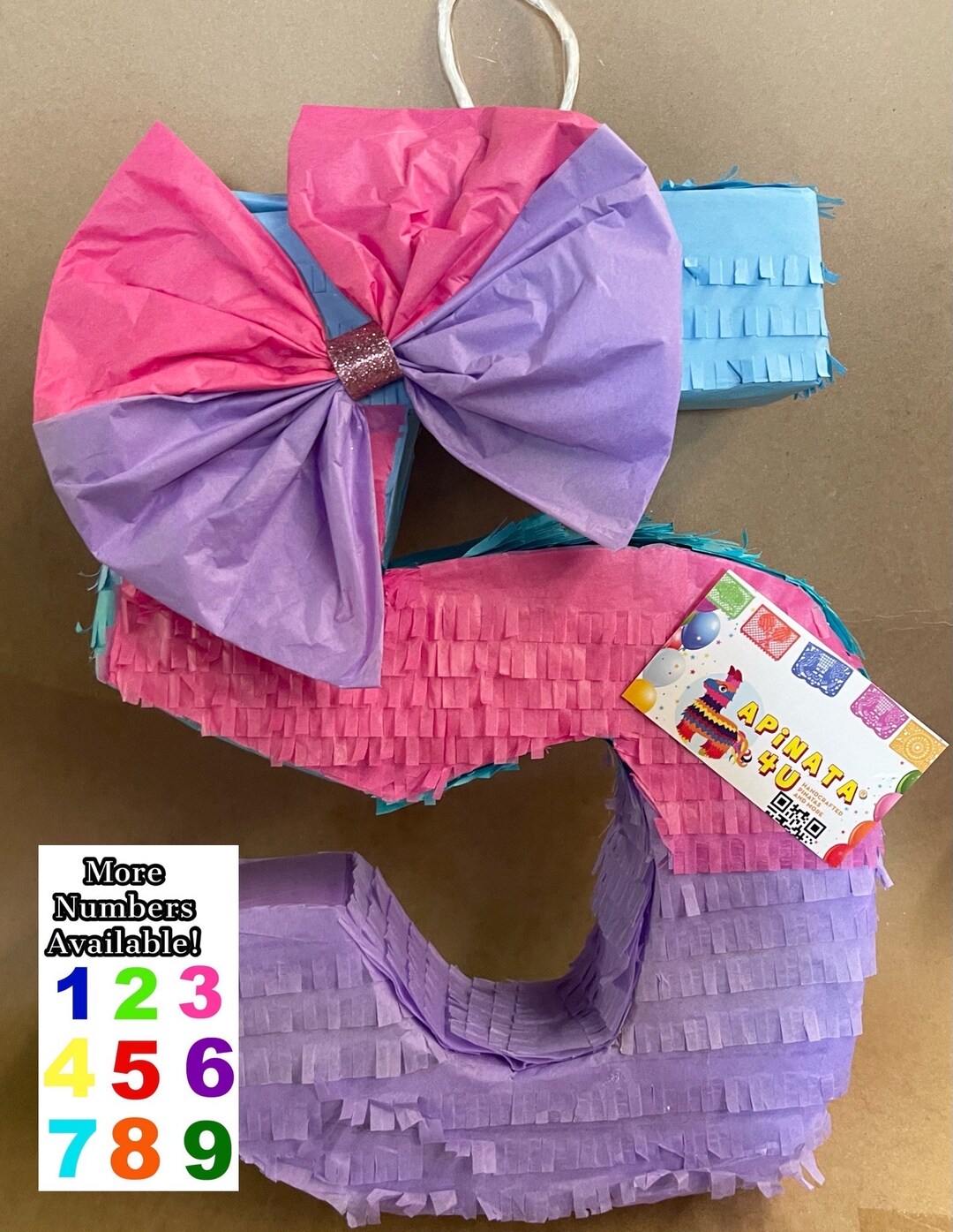 20” Tall Number Five Pinata Fifth Birthday Oversized Bow Accent Girly ...