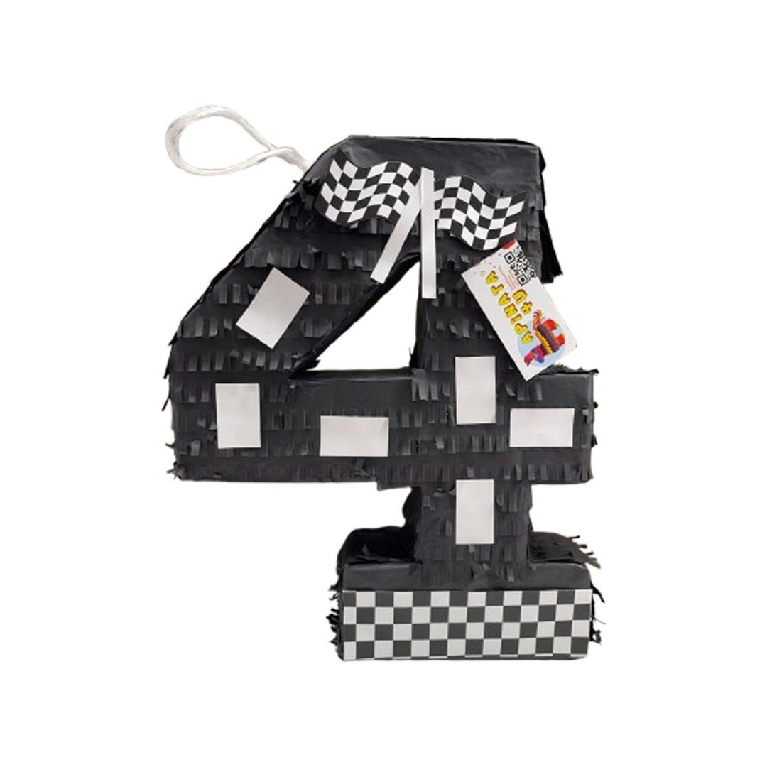 Number Four Race Car Pinata, Black Checkered Flag Pinata for 4th ...