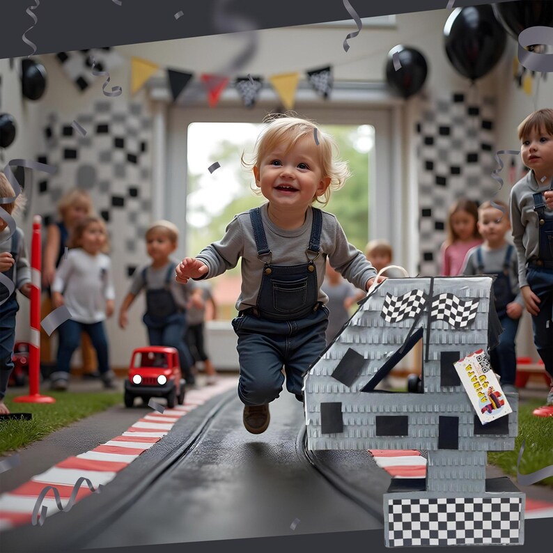 Number Four Race Car Pinata, Black Checkered Flag Pinata for 4th ...