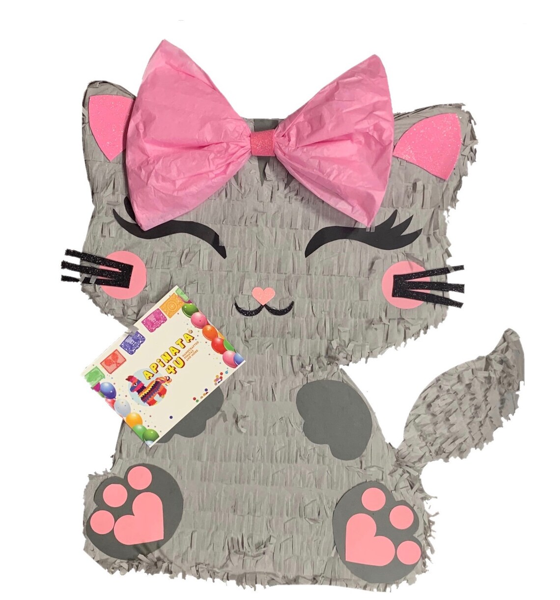 Cute Kitty Cat Pinata Birthday Gray Color With Pink Bow | Etsy
