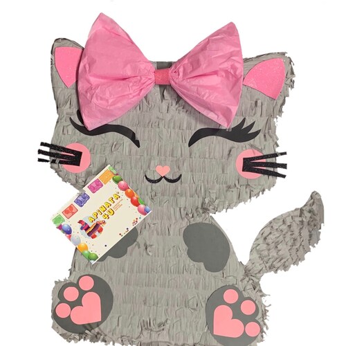 Cute Kitty Cat Pinata Birthday Gray Color With Pink Bow - Etsy