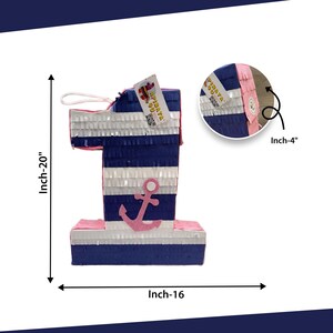 Nautical Number One Pinata With Red Anchor, Navy Blue and White Stripes ...