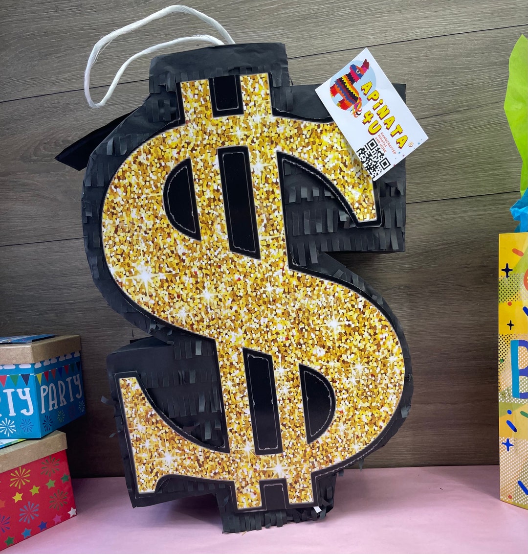 Black and Gold Money Dollar Sign Pinata, Perfect for Las Vegas Themed ...