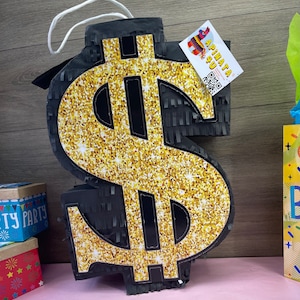 Black and Gold Money Dollar Sign Pinata, Perfect for Las Vegas Themed ...