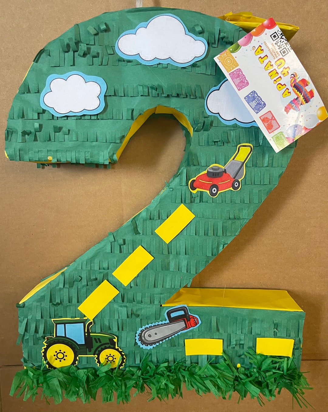 Construction Themed Number 2 Pinata, Green & Yellow Lawn and Mower ...