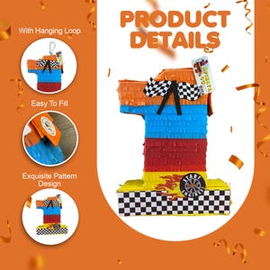 Race Car Themed Number One Pinata, Colorful, Checkered Flag Theme ...