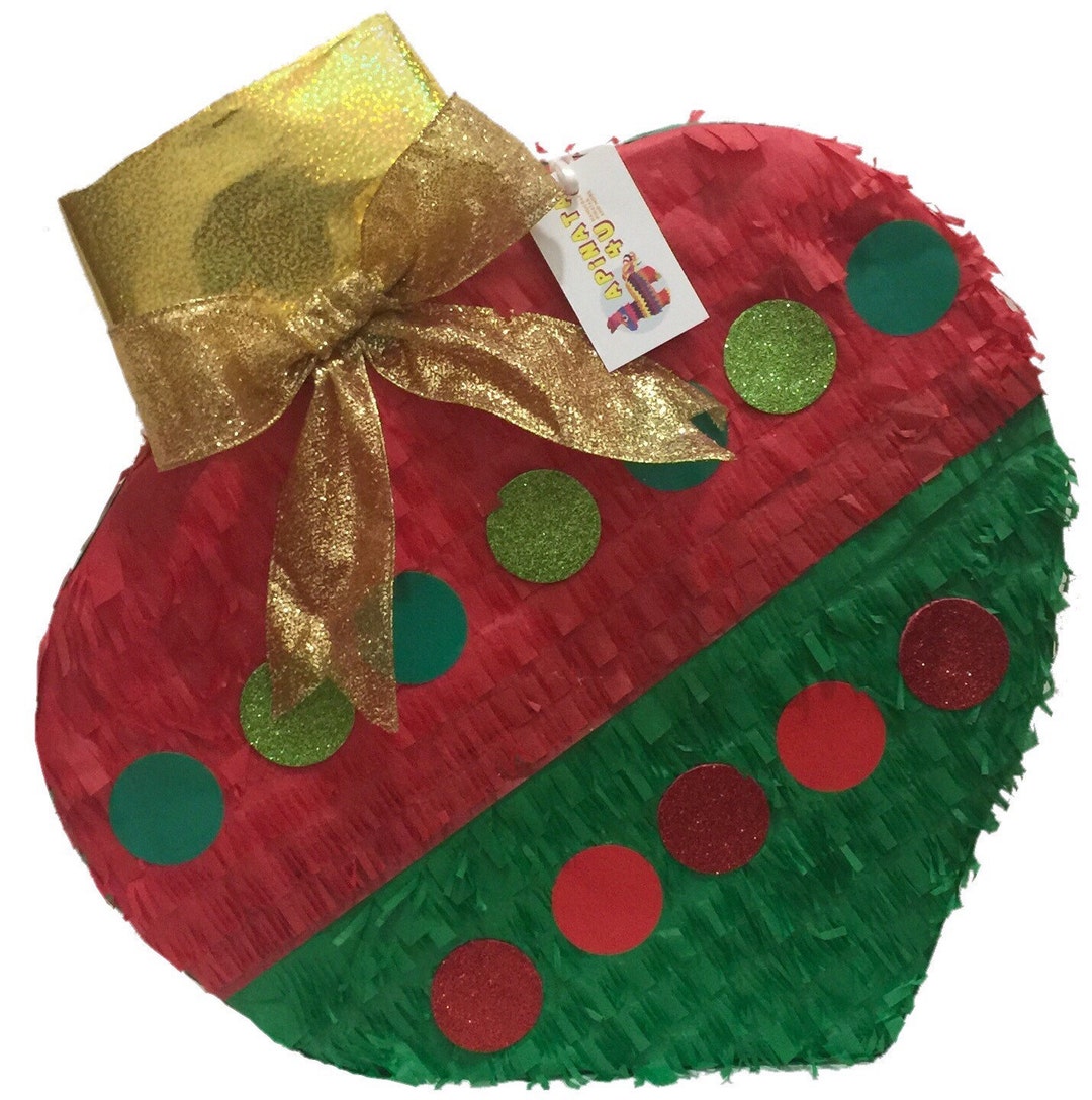 Festive Heart Pinata With Gold Bow, Red & Green Christmas Party ...