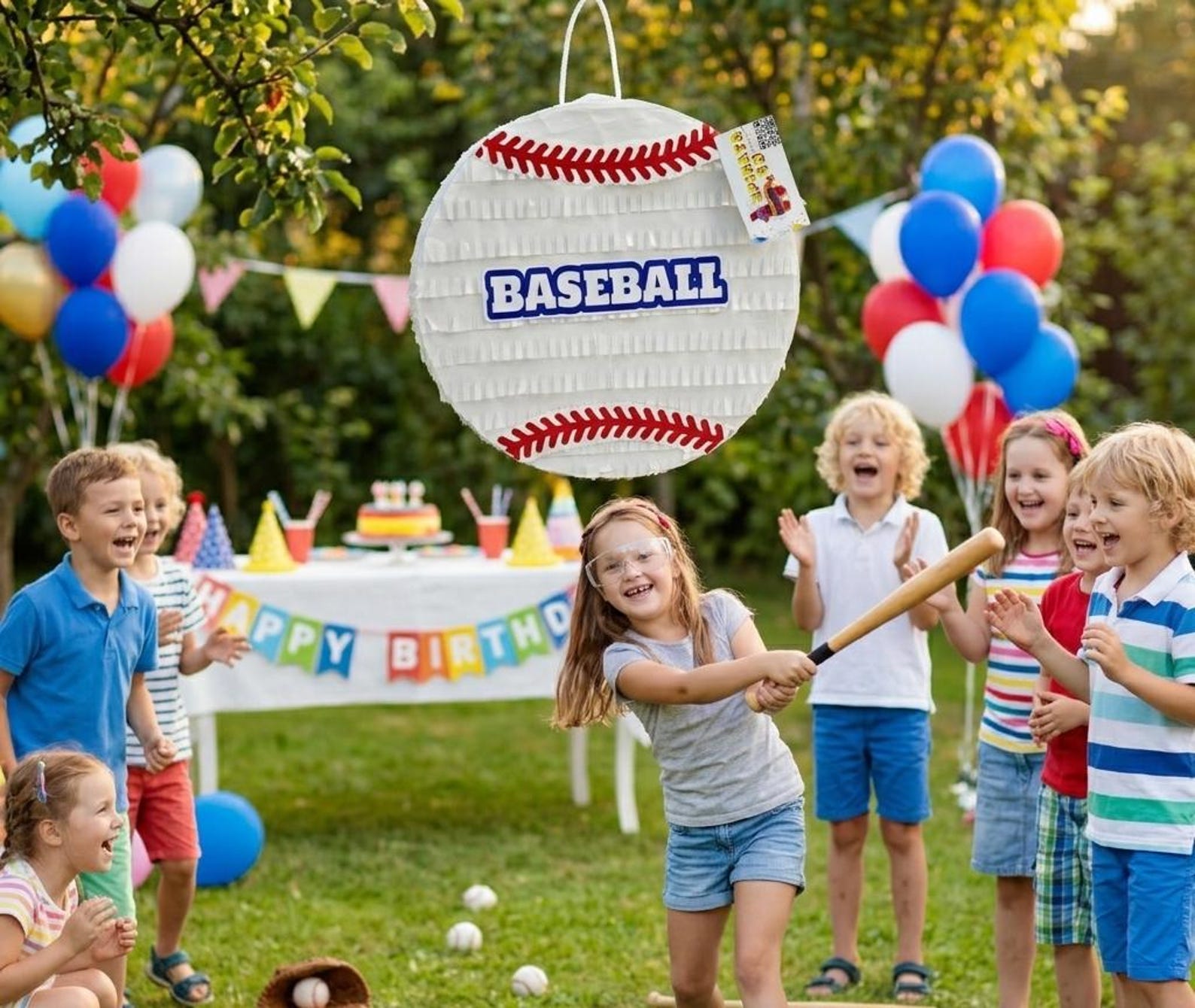 Baseball Round Shape Pinata, Sports Birthday Party Decorations ...