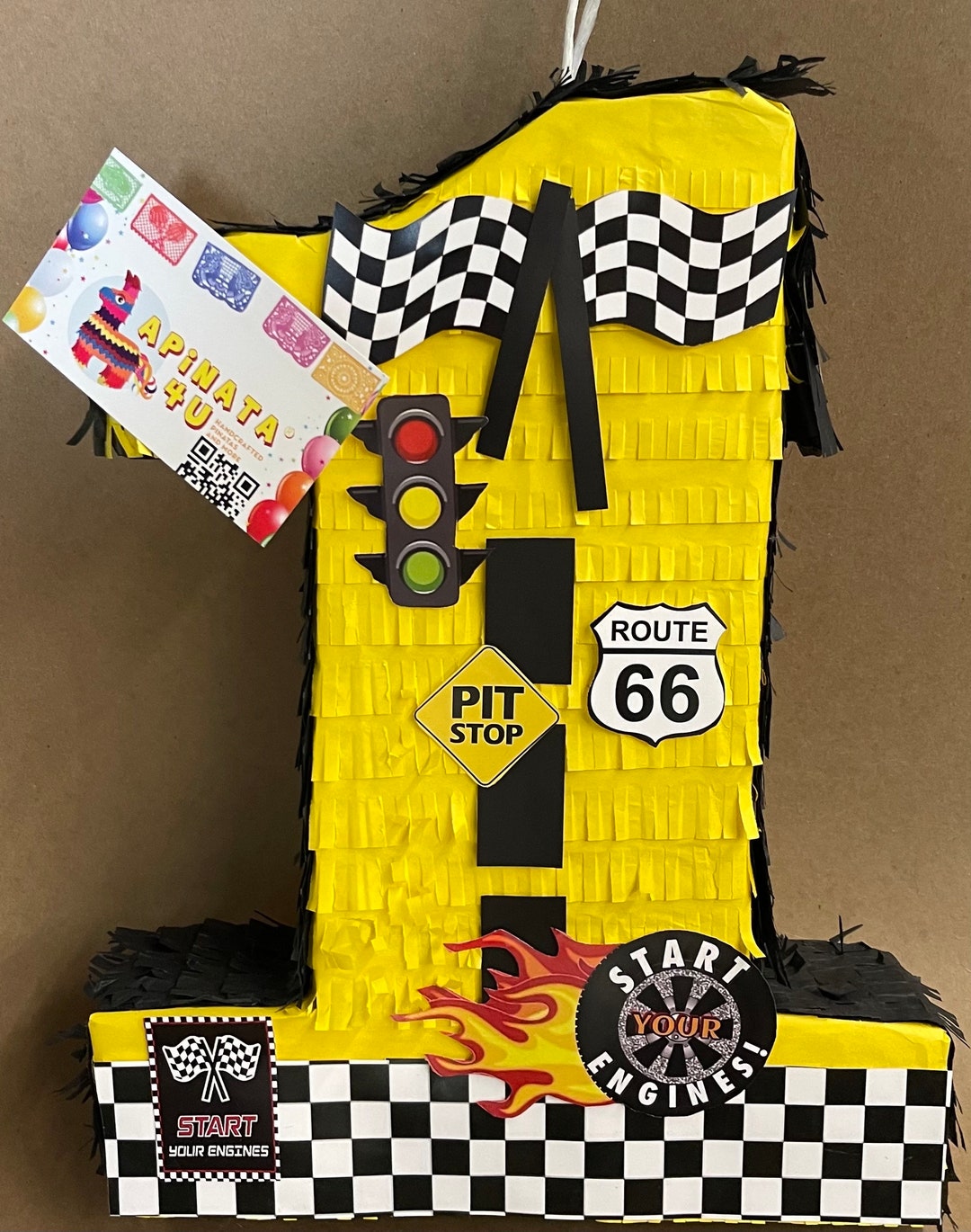 20'' Tall Number One Pinata Race Car Theme Start Your Engines Too Fast ...