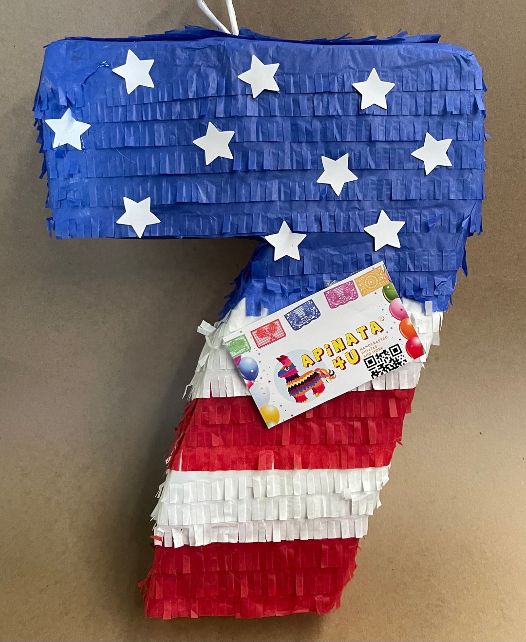 Patriotic Theme 20 Inch Tall Number Seven Pinata, July 4th Party, Red ...
