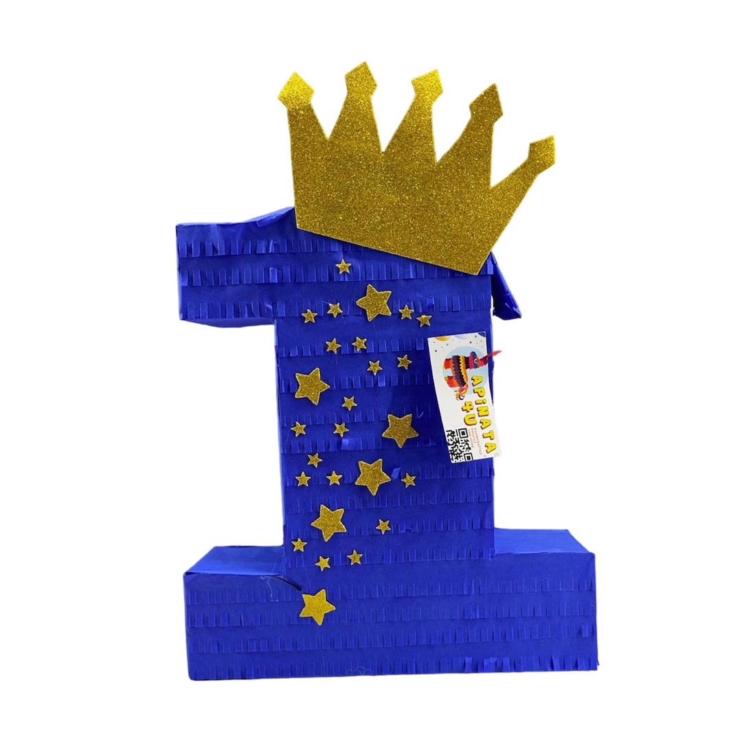 Royal Blue and Gold Crown Number One Pinata for Prince King Little ...