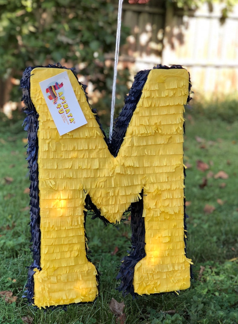 Two Tone Letter Piñatas 20" Tall Yellow & Navy Color University Logo ...