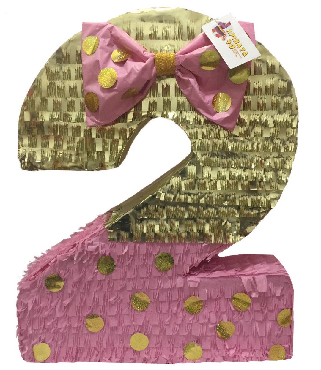 20'' Tall Number Two Pinata Second Birthday Pinata Pink Color & Gold ...