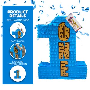 Blue Number One Themed Pinata, First Birthday Party Supplies ...