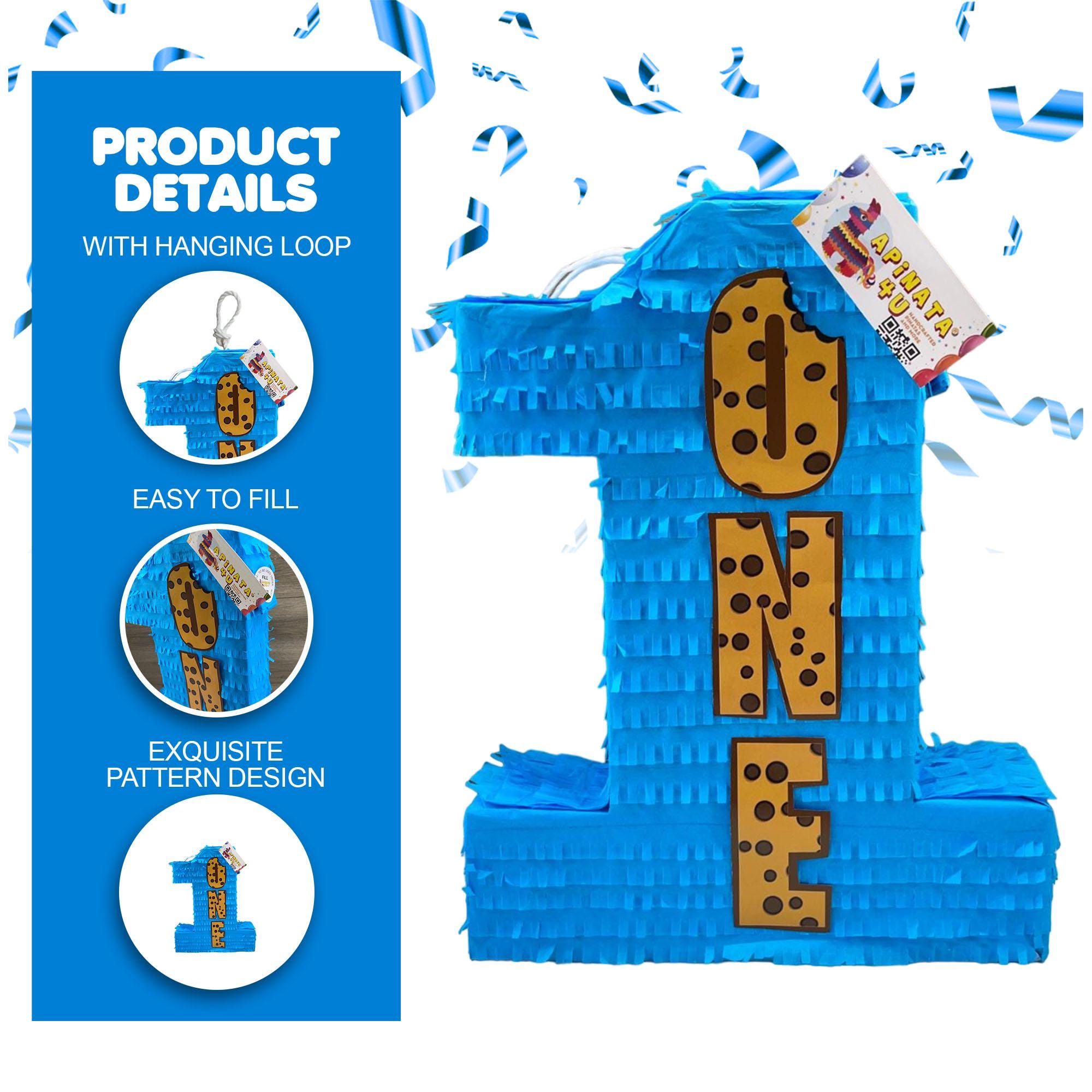 Blue Number One Themed Pinata, First Birthday Party Supplies ...
