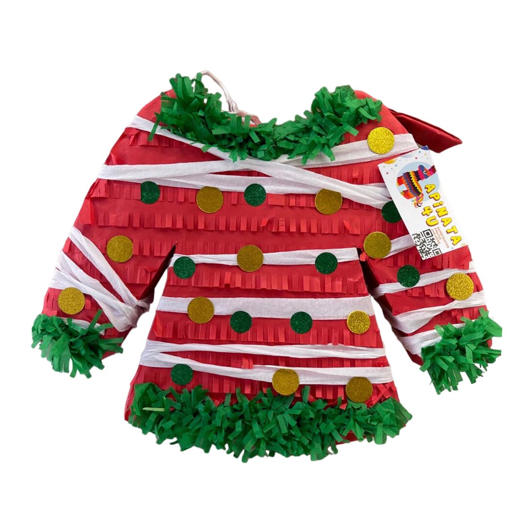 Ugly Sweater Pinata, Red and Green Color With Dots and Ribbon, End of ...