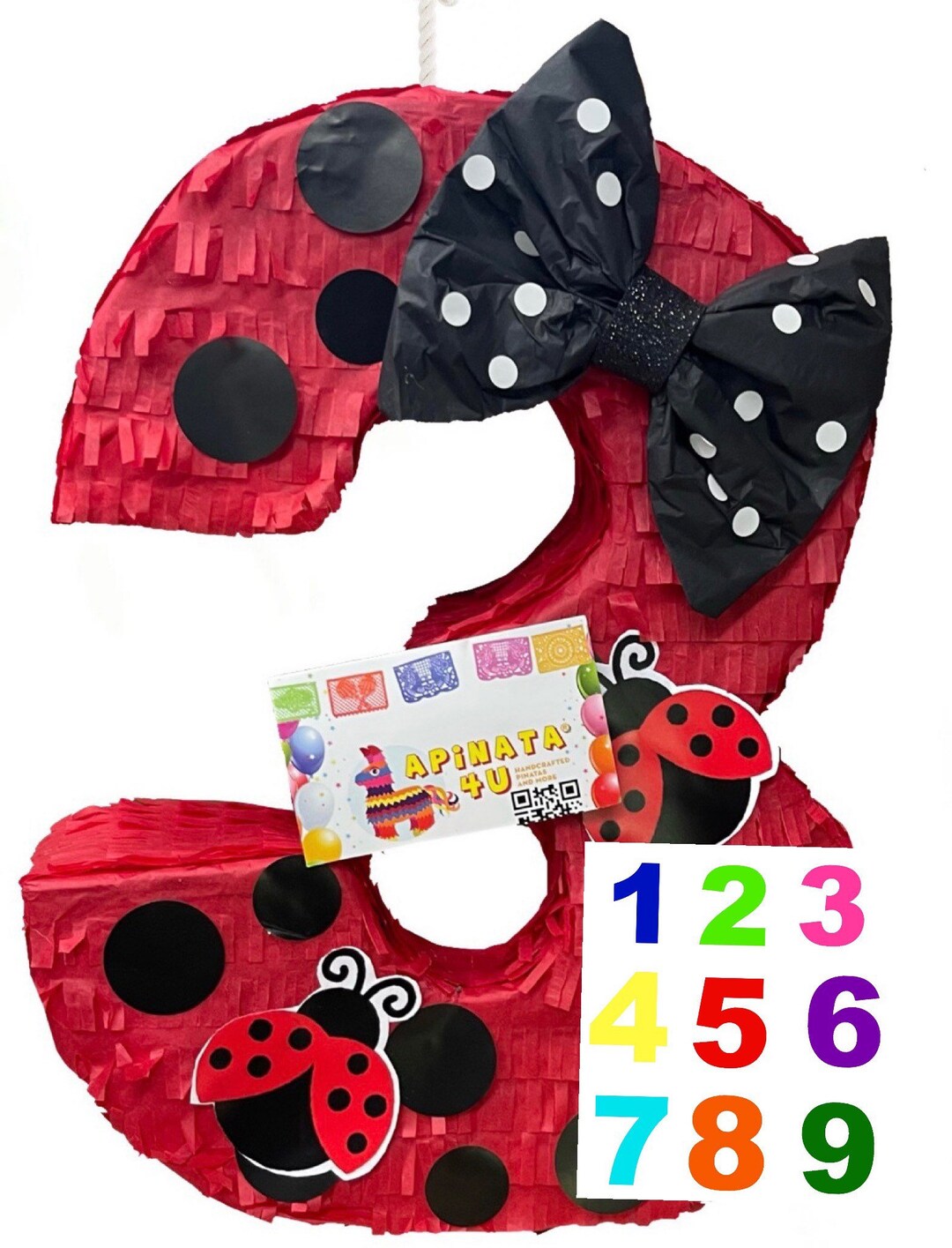 20'' Tall Number Three Pinata Red & Black Polka Dots Ladybug Pinata - Etsy