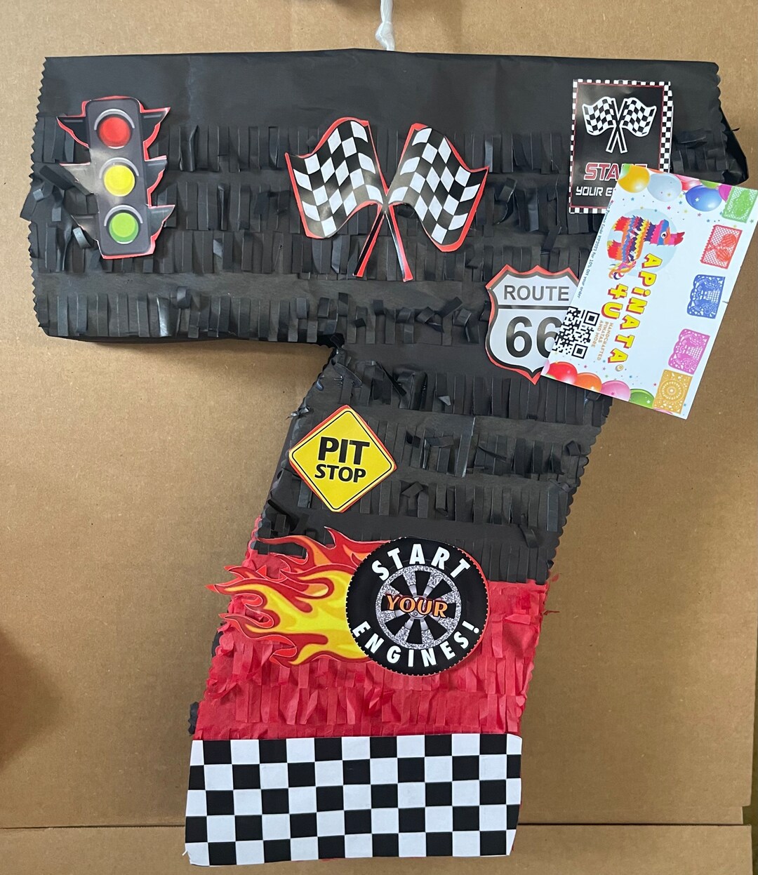 20'' Tall Number Seven Piñata Race Car Theme Seventh Birthday Rolling ...