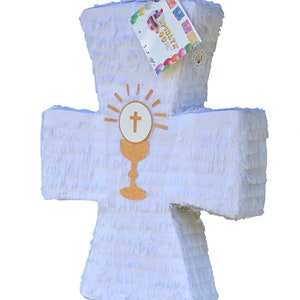 20 Inch White Cross Pinata With Gold Chalice Accents, Easter Sunday ...