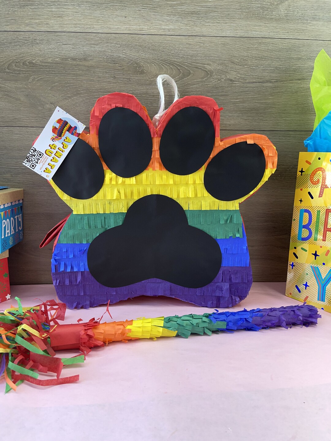 Puppy Paw Print Pinata, Doggie Birthday Party Supplies, Rainbow Pet ...