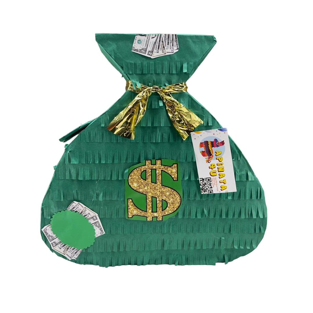 Money Bag Pinata, Party Decoration, Large 20 Inches Green Dollar Sign ...