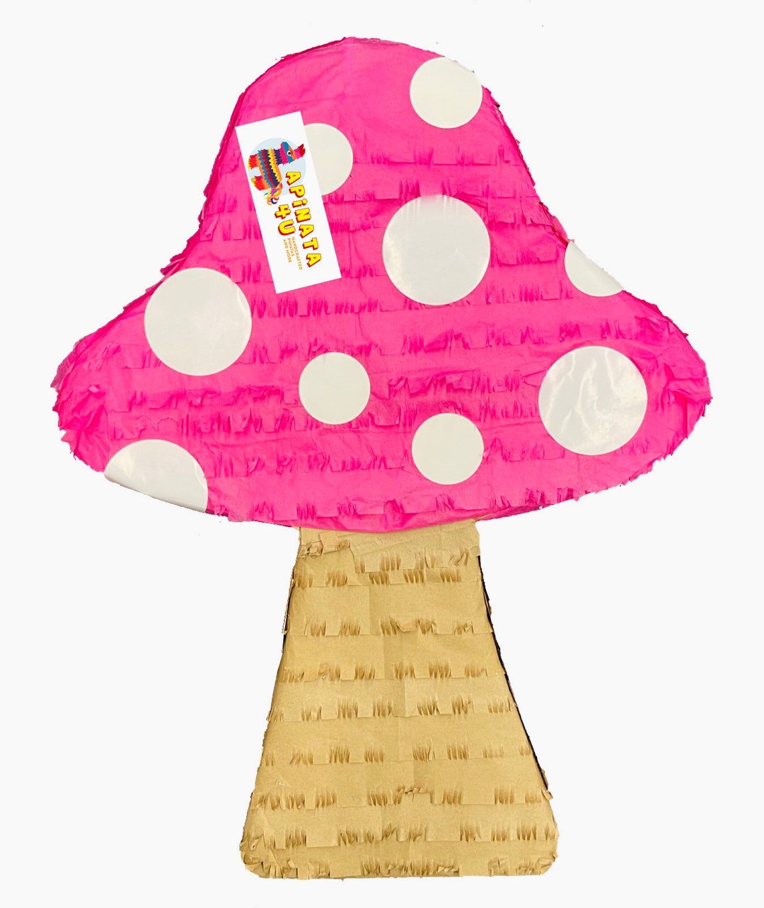 Piñata psicodélica en forma de hongo en color rosa, blanco y amarillo ...