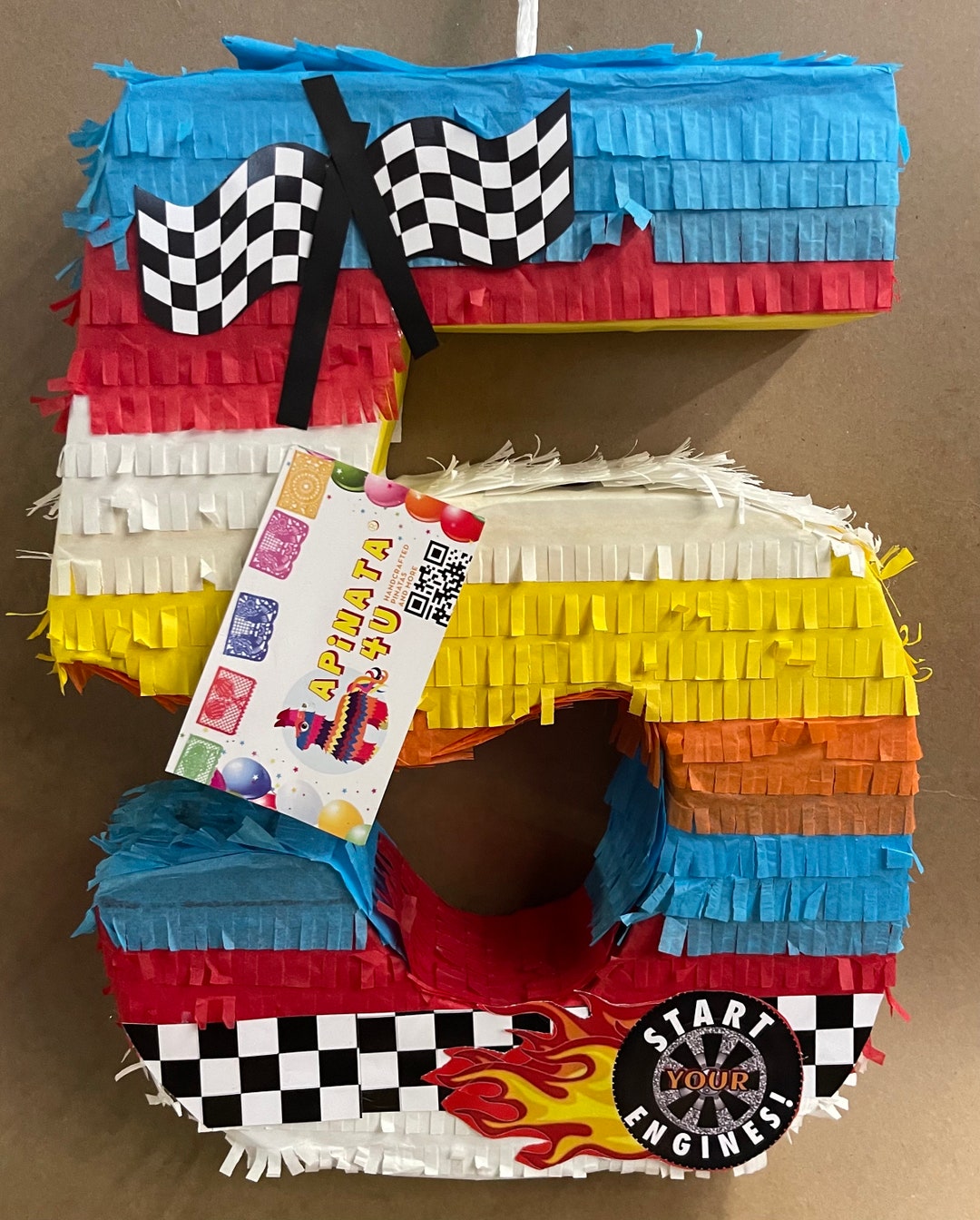 Multicolored Number Five Pinata, Car Race Wheel Accent Fifth Birthday ...