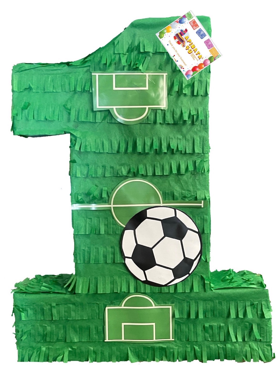 Green Number 1 Sports Theme Soccer Pinata With Football, 1st Birthday ...