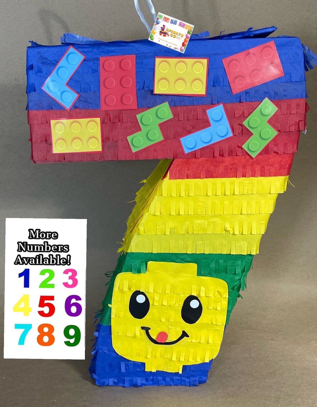 20” Tall Number Seven Pinata Building Block Themed Bricks Party ...