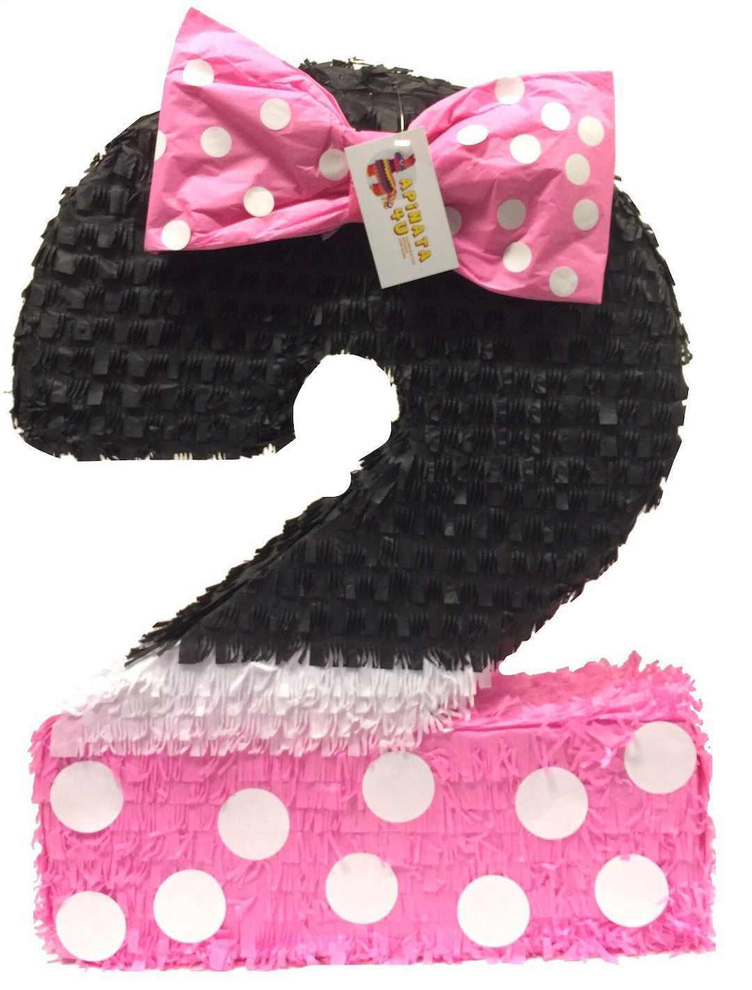 Black and Pink Number Two Pinata With Bow, Baby Girl Birthday Party ...