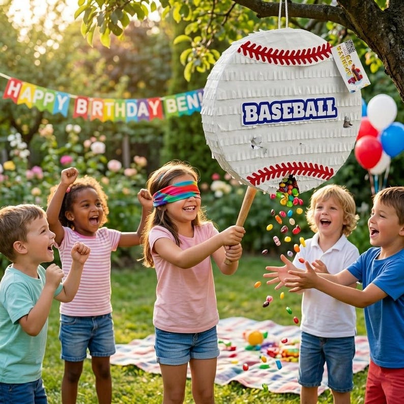Baseball Round Shape Pinata, Sports Birthday Party Decorations ...