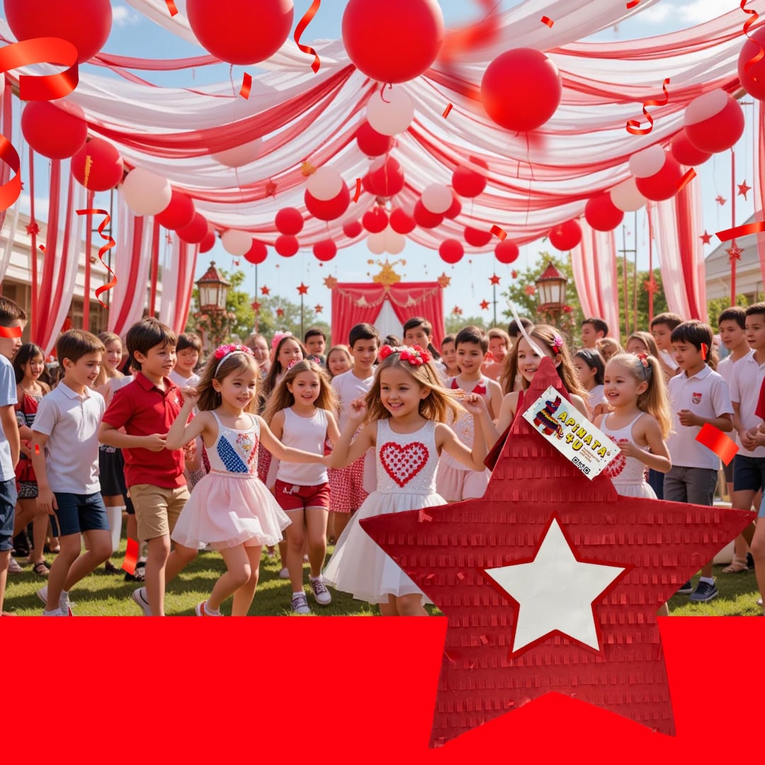 Red and White Star Pinata, American Flag Themed Birthday Party ...