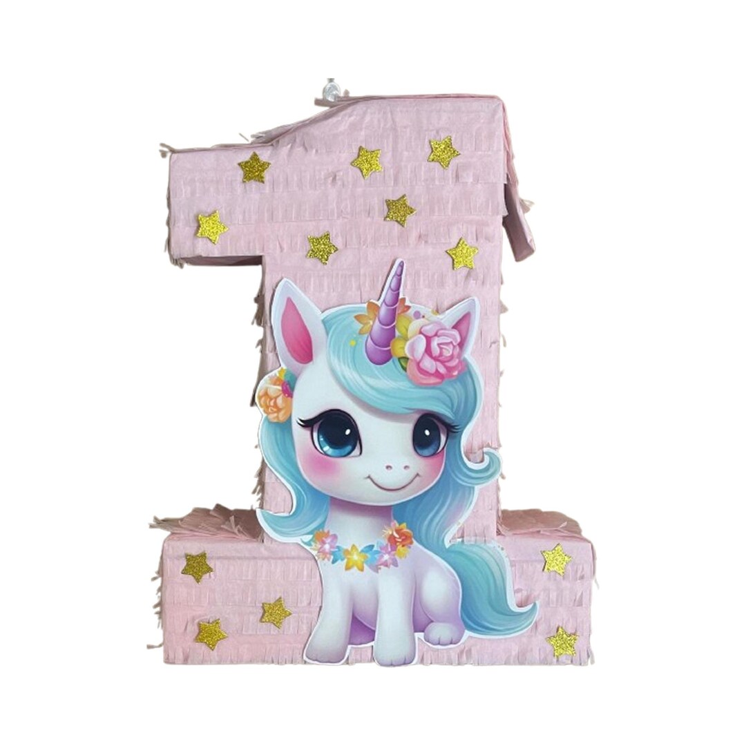 Unicorn Pink Number One Pinata With Glitter Stars, Princess Themed ...