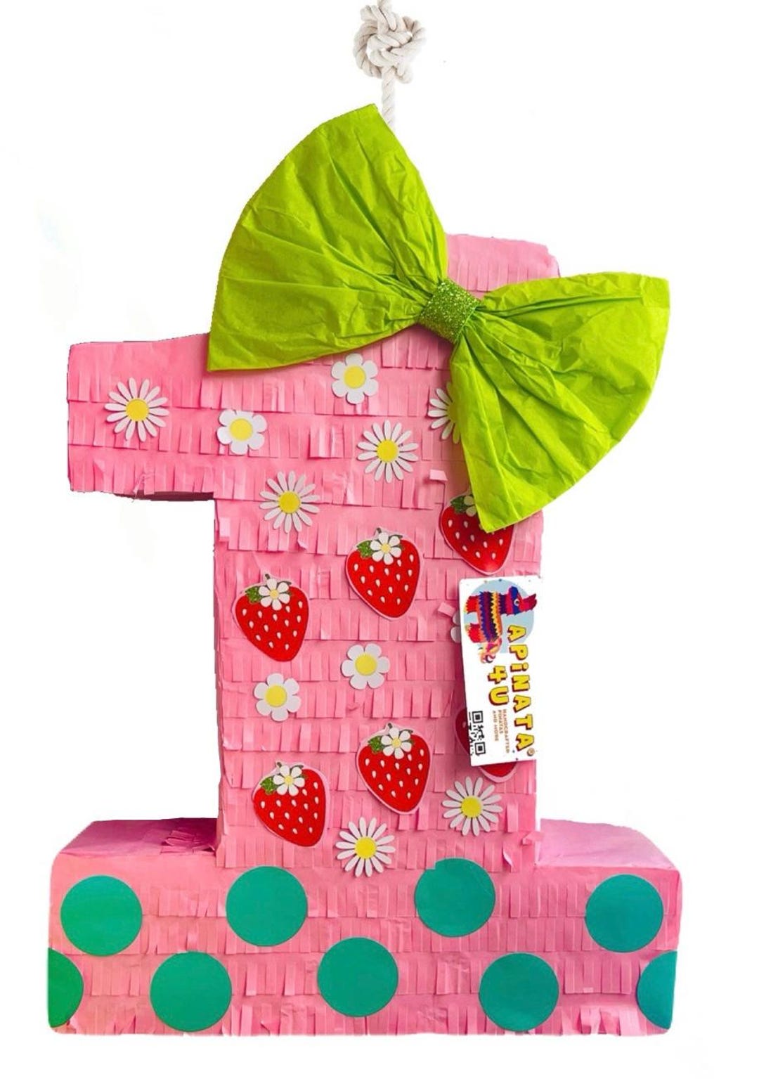Number One Pinata With Bow, Strawberry Theme Pinata for First Birthday ...