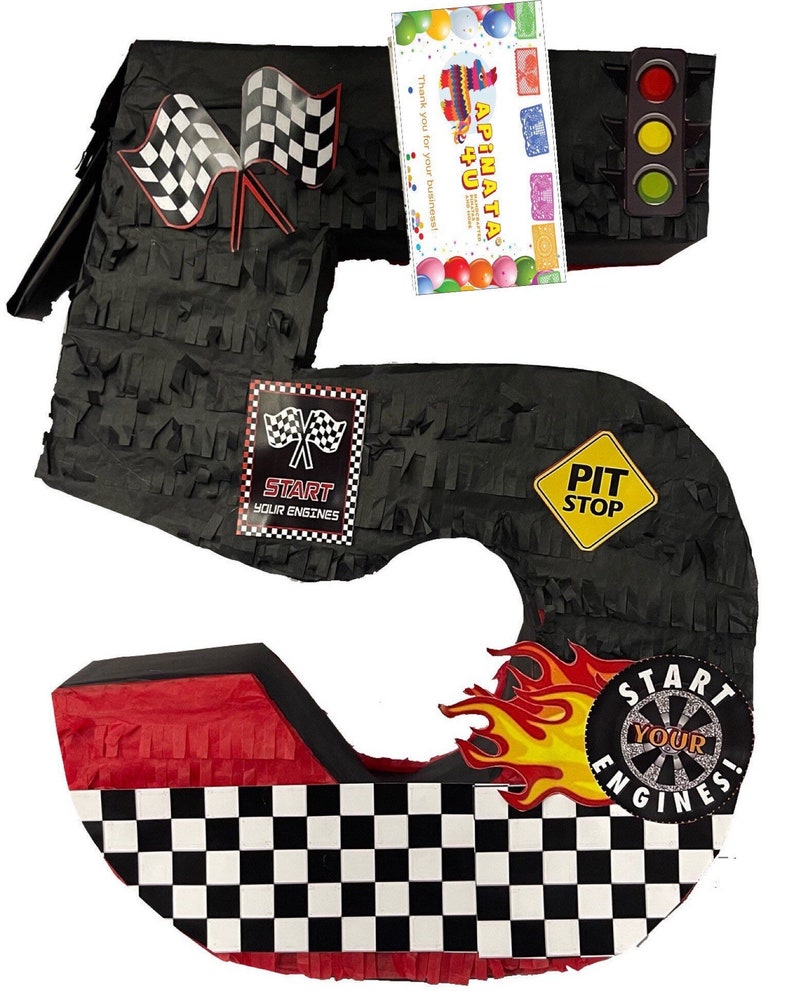 20'' Tall Number Five Piñata Race Car Theme Fifth Birthday Rolling Dubs ...