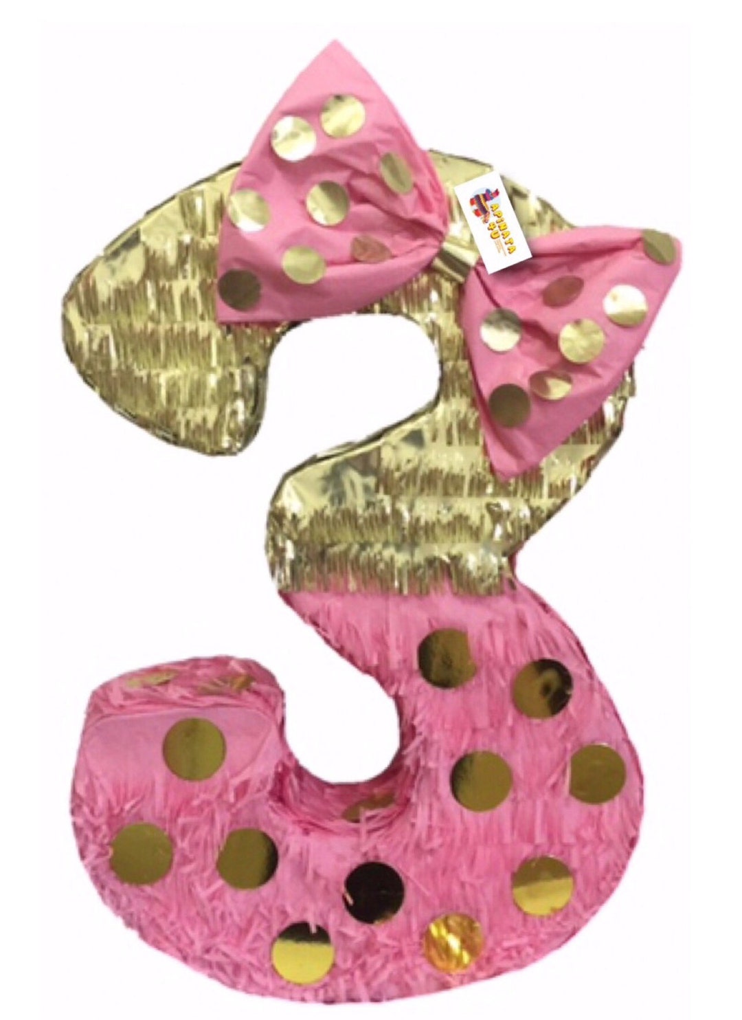 20” Number Three Pink & Gold Pinata Third Birthday - Etsy