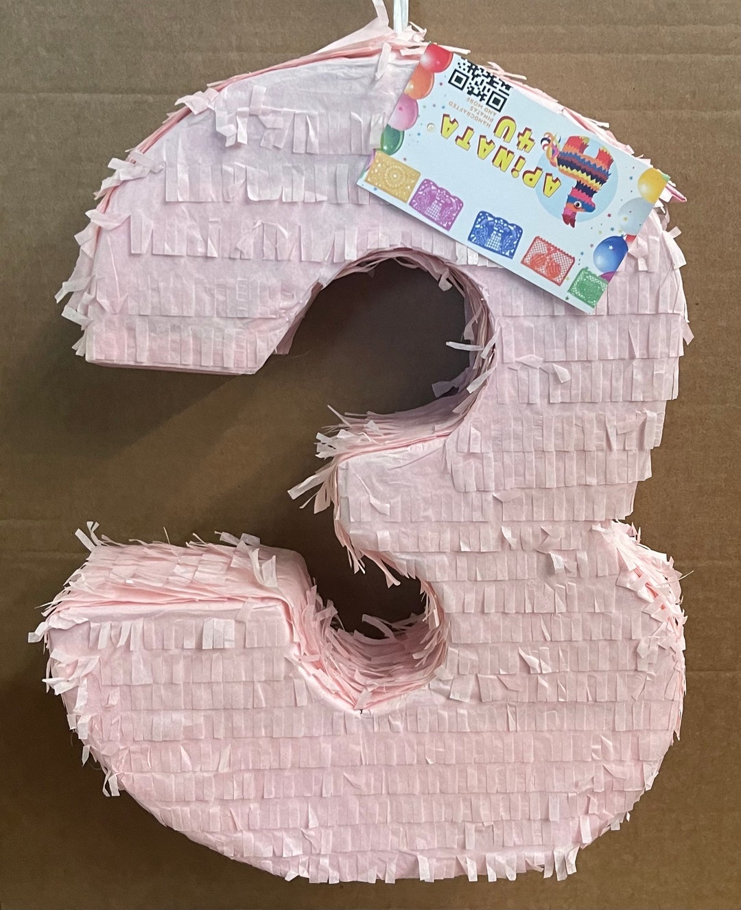 APINATA4U Number Three Pinata Light Pink Color Fluffy Look Third ...