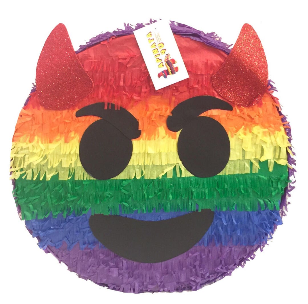 Sale! Ready to Ship! 16" Happy Devil Emoticon Pinata Rainbow Color ...
