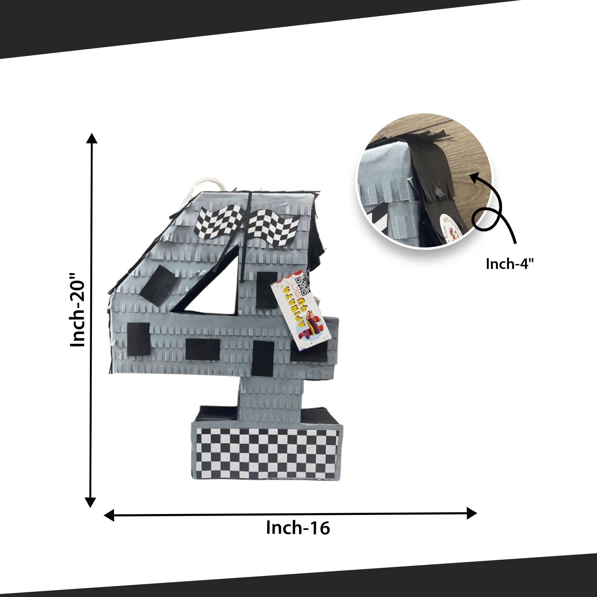 Number Four Race Car Pinata, Black Checkered Flag Pinata for 4th ...