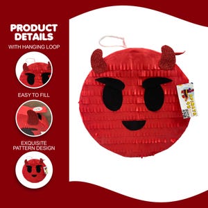 Devil Emoji Pinata, Red and Black Devil Face Pinata, Spooky Themed ...