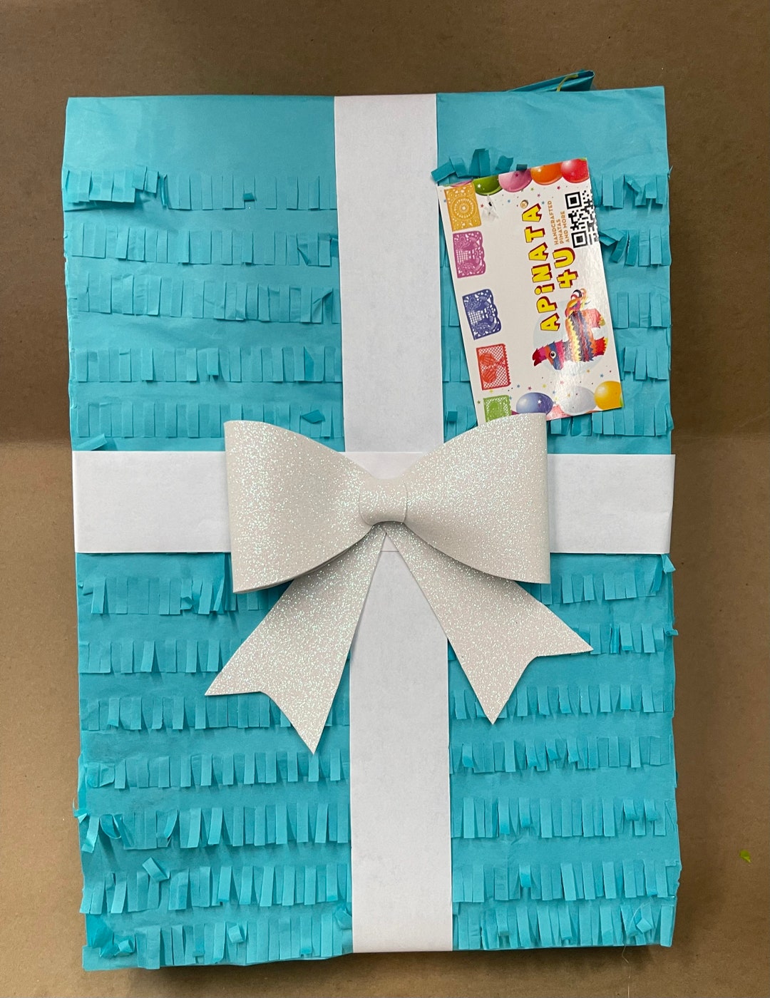 19” Tall Gift Box Pinata Teal & White Color Teal Color Party Supplies ...