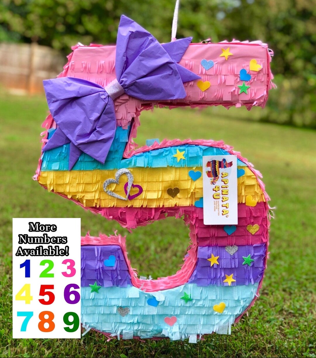20” Tall Number Five Pinata Fifth Birthday Oversized Bow Accent Girly ...