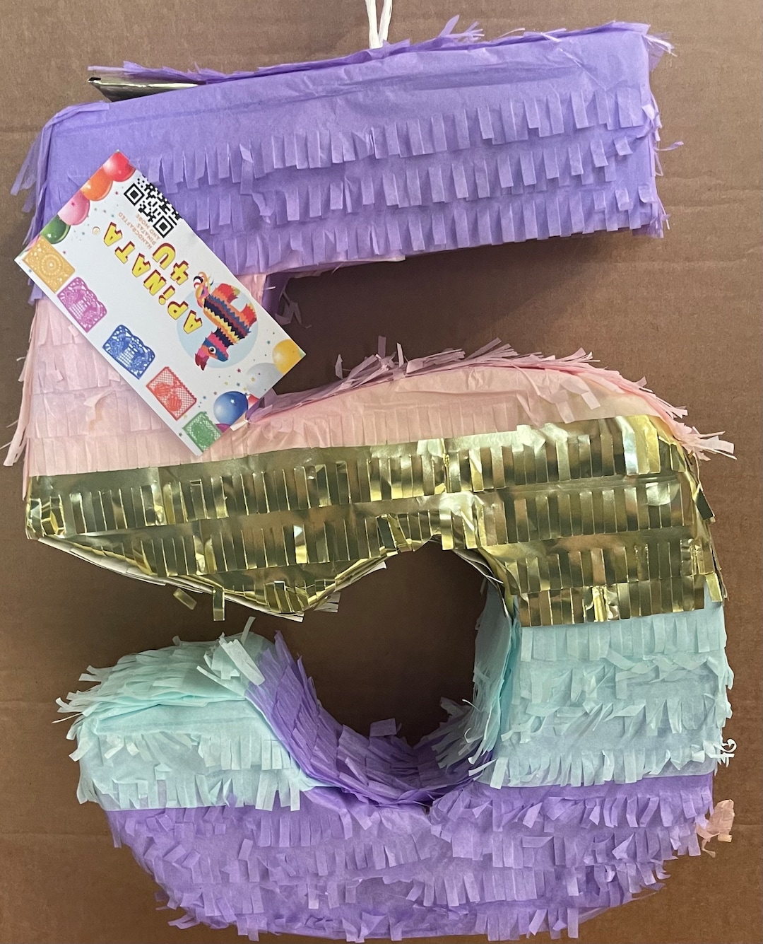 20" Tall Number Five Pinata for Fifth Birthday Lavender Pink Teal Gold ...