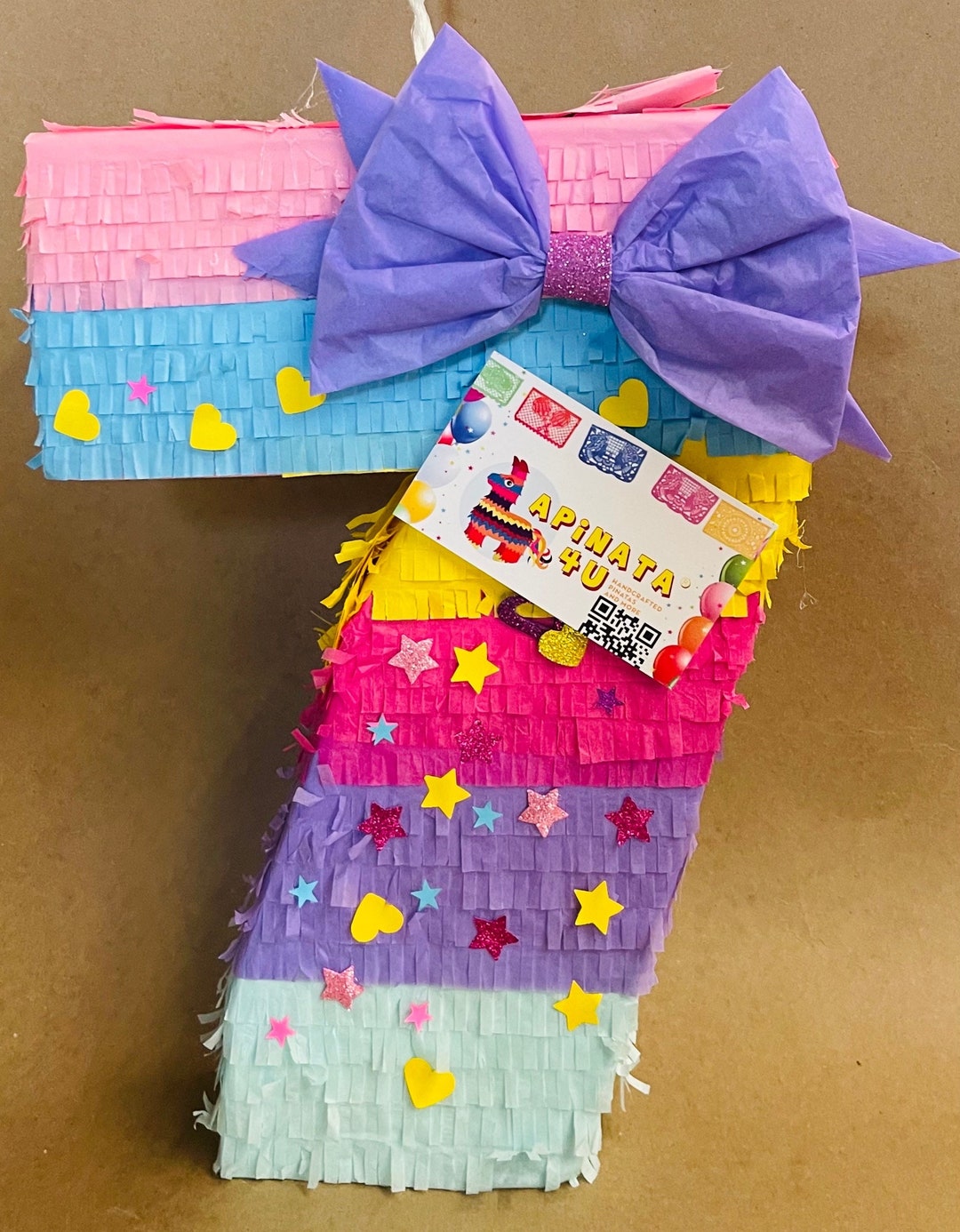 New! 20" Number Seven Pinata Multicolor With Bow Accent Sevent Birthday ...